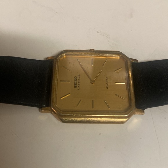 Seiko | Accessories | Mens Seiko Lassale Gold Tone Watch Quartz Super Ultra Thin Calf Leather ...